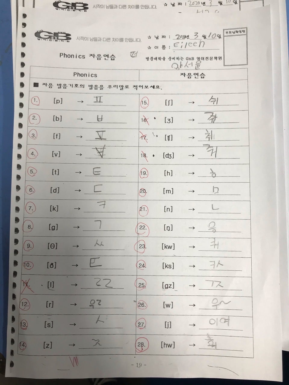 초등학생 자음 모음 발음기호 테스트 결과 믿고 맡기는 파닉스 수업 문흥동 영어학원 지앤비and패럴랙스학원 네이버 블로그
